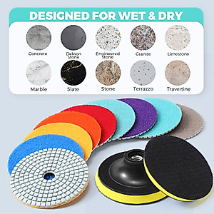 Blosssound 20 Pcs 4 Inch Diamond Polishing Pads with 5/8''-11 Backer Pad and Drill Bit Adapter Wet Dry Polish Pad Kit Granite Polishing Kit 30-10000 Grit Pads for Granite Marble Stone Polishing