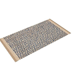SAFAVIEH Natural Fiber Collection Accent Rug - 3' x 5', Tropical Blue & Natural, Handmade Boho Diamond Tassel Jute, Ideal for High Traffic Areas in Entryway, Living Room, Bedroom (NF266D)