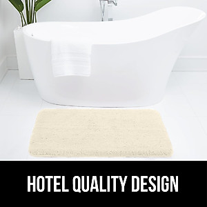 Gorilla Grip Premium Luxury Bath Rug, Absorbent, Soft, Thick Shag, Bathroom Mat Rugs, Machine Wash, Microfiber Dries Quickly, Mats for Bath Room, Shower, Bathtub and Spa Floors, 24x17, Ivory Cream