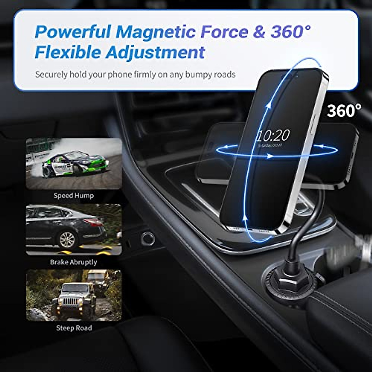 OTAO Compatible with Magsafe Car Mount Charger, Cup Holder Phone Mount for Car[Adjustable Gooseneck ],Magnetic Wireless Car Charger for Magsafe iPhone 14 Pro Max/14 Pro/14/14 Plus,iPhone 13/12 Series