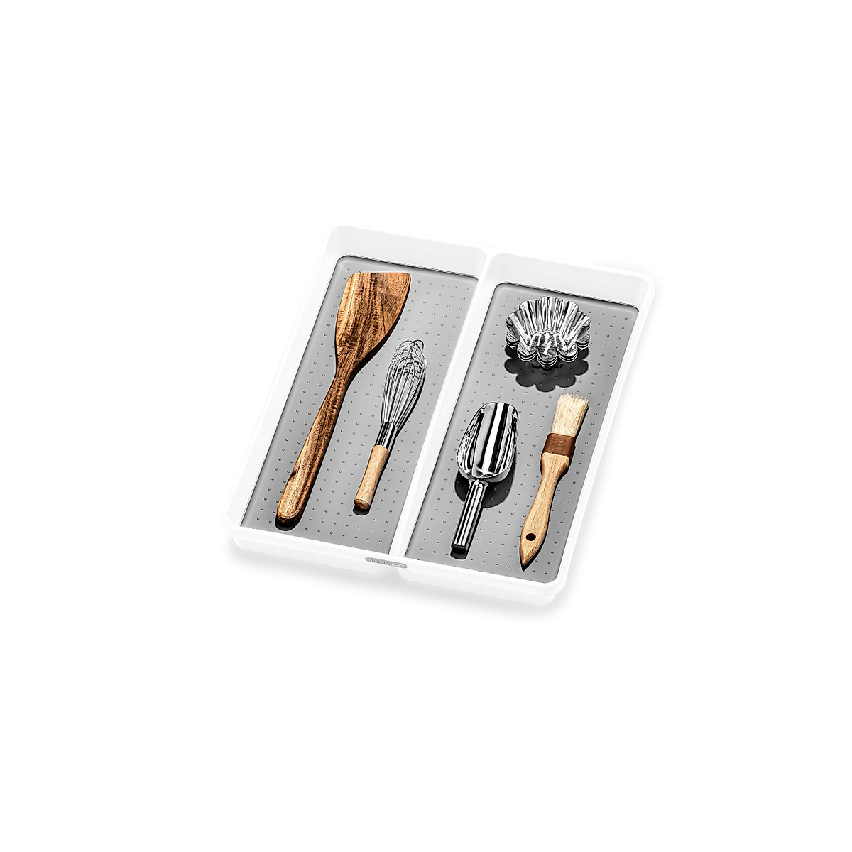 madesmart Antimicrobial Classic Large Utensil Tray, Soft Grip, Non-Slip Kitchen Drawer Organizer, 2 Compartments, Multi-Purpose Home Organization, EPA Certified, White