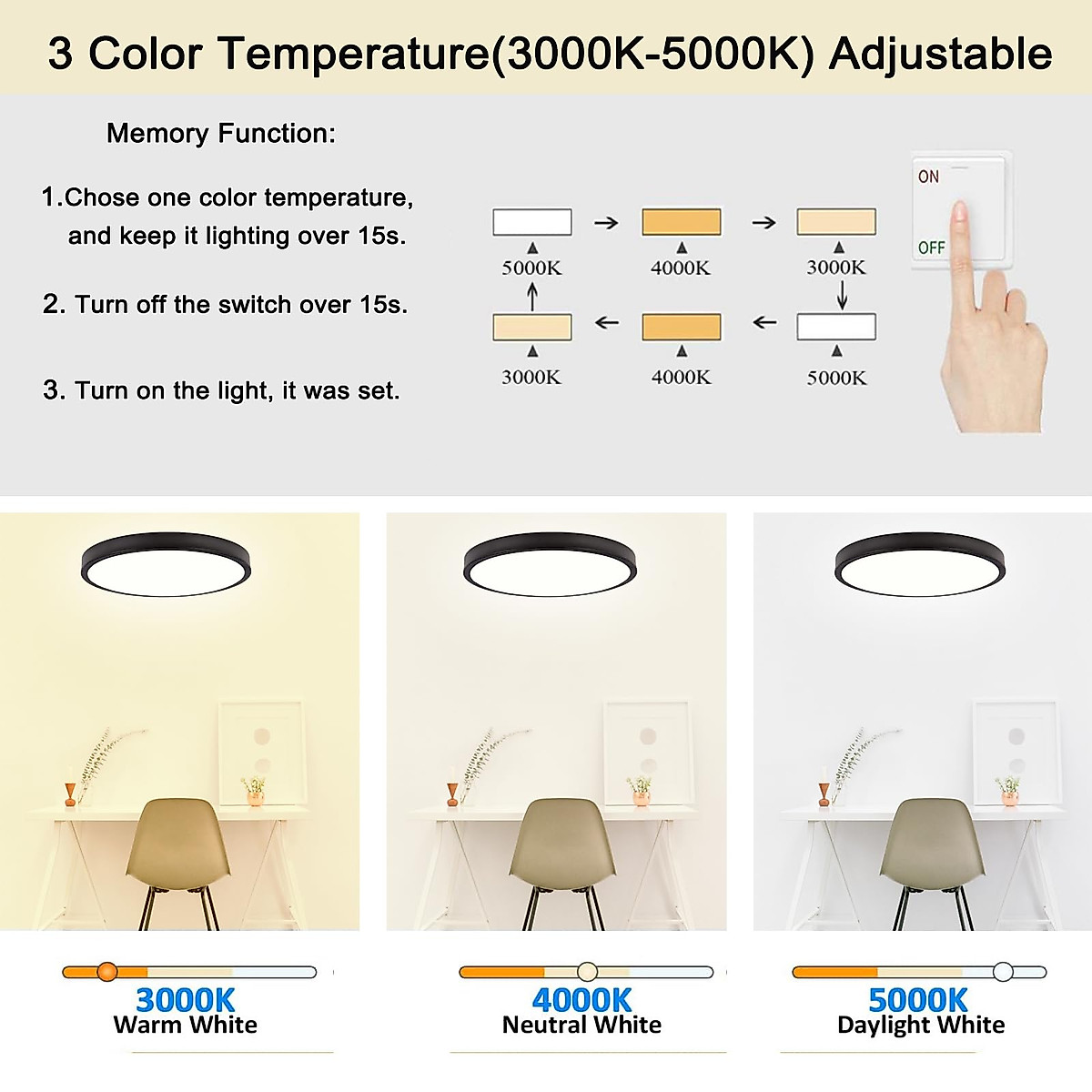 SOTTAE 2 Pack 9 Inch Modern Black Flush Mount LED Ceiling Light,Metal 3000K-5000K 20W Thin Round Ceiling Lamp,Surface Low Profile Ceiling Light for Bedroom Living Room Bathroom Entryway Kitchen