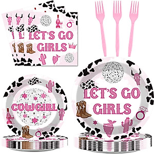96pcs Lets Go Girls Bachelorette Party Tableware Set Western Cowgirl Party Supplies Plates Napkins Fork Printing Bachelorette Bridal Shower Party Supplies For Bachelorette Party Serves 24 Guests