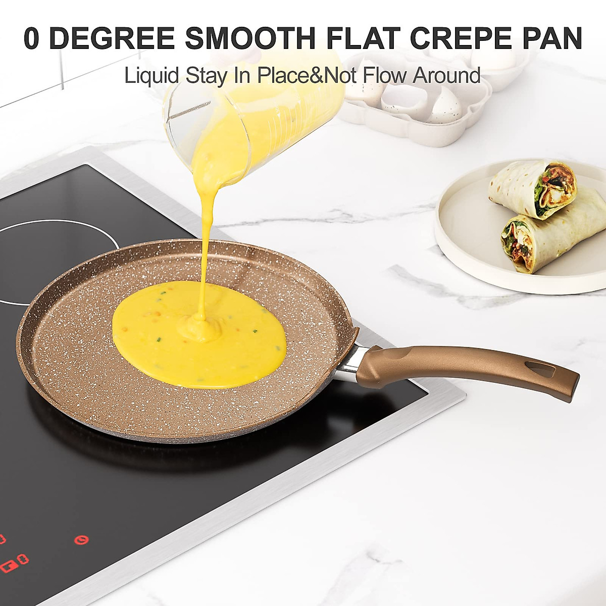 Innerwell 11 inch Nonstick Crepe Pan, Granite Coating Flat Skillet Dosa Tawa Tortilla Pan, Large Pancake Griddle Comal Pan, Compatible with All Stovetops, PFOA Free