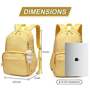 Backpack for Girls, Kids Backpack, Waterproof Large Space School Backpacks for Teen Girls, with Hairball Pendant, suitable for Travel and School (Yellow)