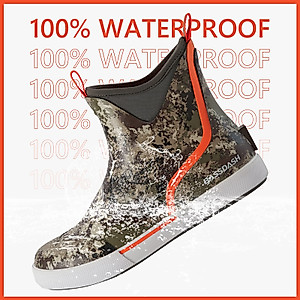 BASSDASH Men’s 6" Waterproof Deck Boots with Breathable Lining Anti-slip Neoprene Rubber Ankle Rain Boots for Fishing Boating