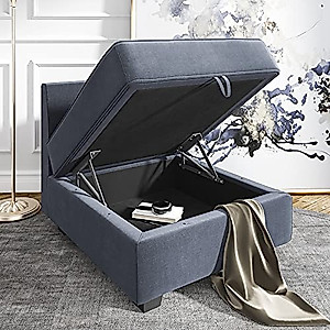 HONBAY Square Ottoman Module for Modular Sectional Sofa, Storage Ottoman Footrest and Seat Cube, Bluish Grey