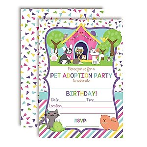 Plush Stuffed Animal Adoption Themed Birthday Party Invitations for Kids, 20 5x7 Fill In Cards with Twenty White Envelopes by AmandaCreation