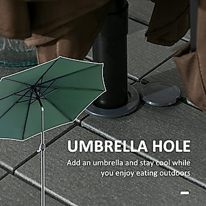 Outsunny 6 Pieces Patio Dining Set, 6 Seater Outdoor Table and Chairs, Conversation Furniture, Armrests, Loveseat Bench, Dinner Table with Umbrella Hole, Cushions, Dark Gray