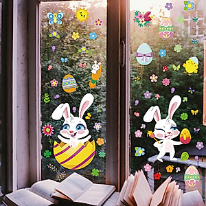 AOWDIAO 12 Sheets Easter Window Clings - 366 Reusable Double-Sided Static Window Stickers - Holiday Home Easter Decorations for Glass Windows, Classroom, Office - Large 12x9 Inch Easter Decals