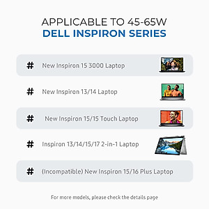 UL Listed for Dell 65w AC Adapter,HKY Laptop Charger for Dell Latitude 3520 3420 3320,Inspiron 14 15 16 17 3000 5000 7000 Series 5420 5425 3520 3521 3525 5620 5625,Vostro 5502 5402 5301 5620 5625