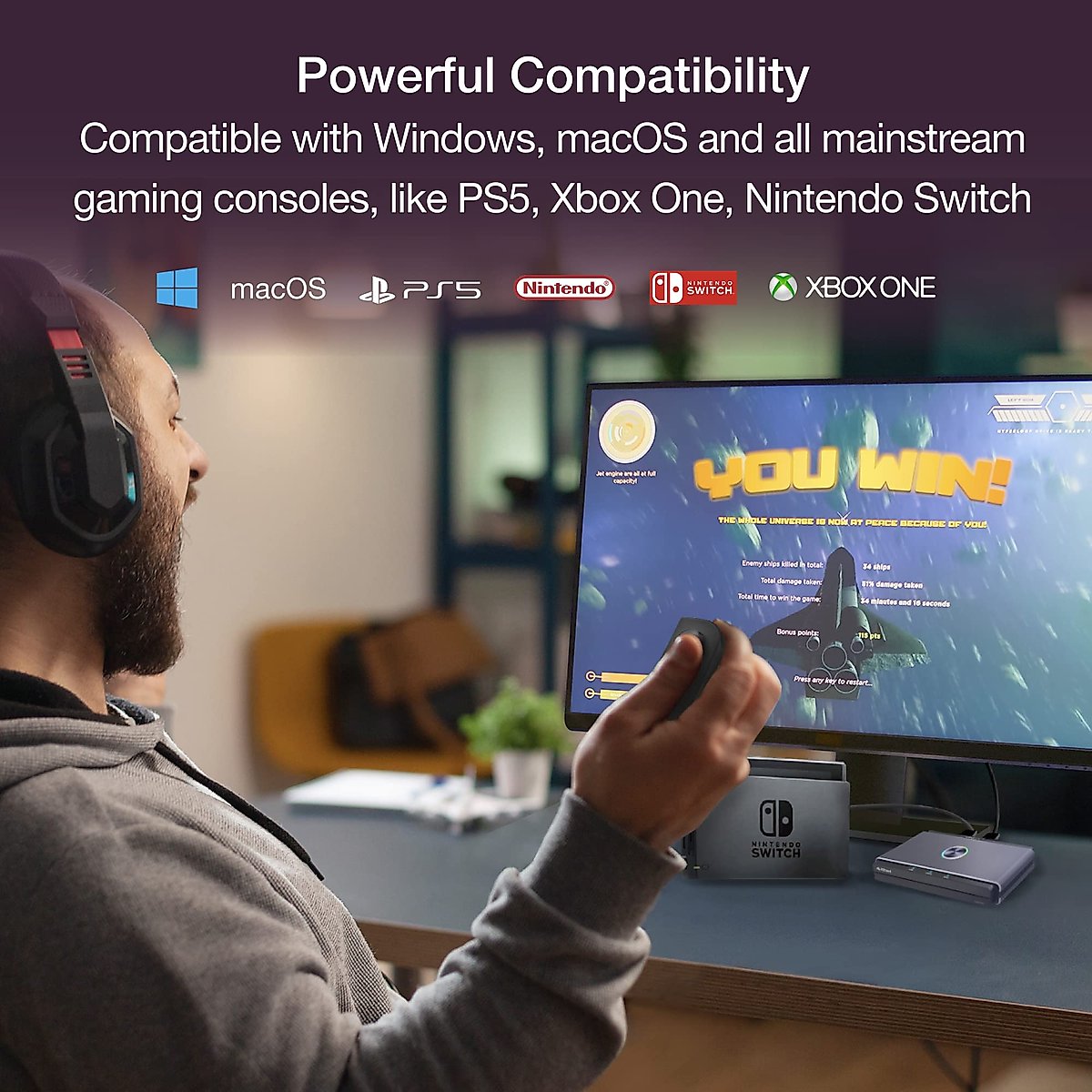 EZCast CatchU Capture Card, Plug and Record Your Mobile Gameplay, Capture and Record Gameplay to USB, 4K60 Pass-Through, 1080p60 UVC Stream, Support Smartphone, Xbox, PS5, Nintendo Switch