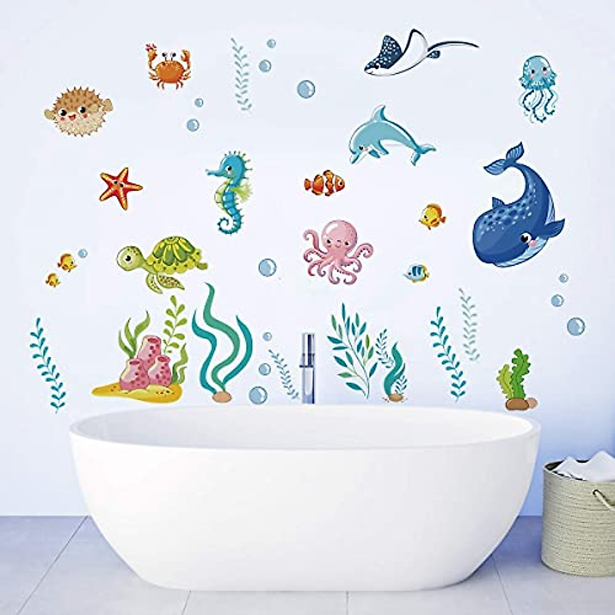 Runtoo Under The Sea Wall Decals Fish Underwater Wall Stickers for Kids Bedroom Nursery Bathroom Adventure Wall Décor