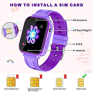 cjc 4G Kids Smart Watch with GPS Tracker and Calling, 2 Way Call SOS Kids Cell Phone Watch, Touch Screen Watch,3-15 Years Boys Girls Birthday (t10 Purple)