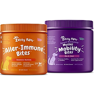 Allergy Immune Supplement for Dogs - with Omega 3 Wild Alaskan Salmon Fish Oil + New Zealand Green Lipped Mussel Chewable Treats for Dogs