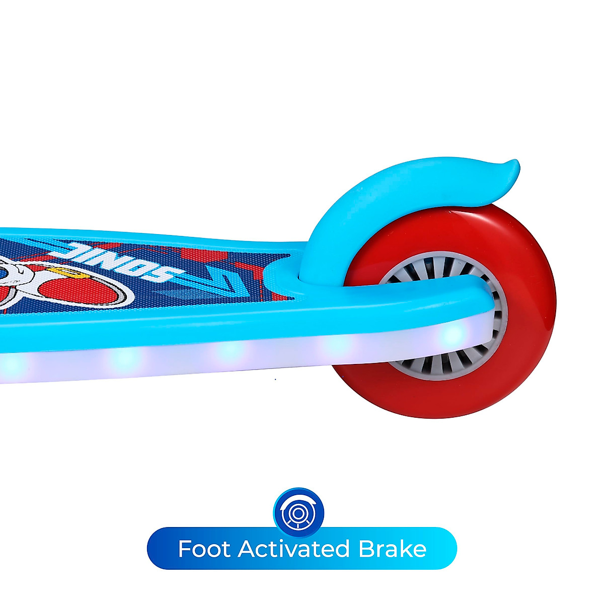 Sonic The Hedgehog 3D Kick Scooter for Kids, Self-Balancing 3 Wheeled Light Up Scooter with Extra Wide Anti-Slip Deck, Rear Brake, Lean to Steer, Lightweight Design, for Kids 3 and up, 75 LB Limit