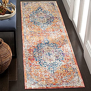 SAFAVIEH Bristol Collection 2'3" x 6' Blue/Orange BTL350S Boho Chic Medallion Distressed Runner Rug