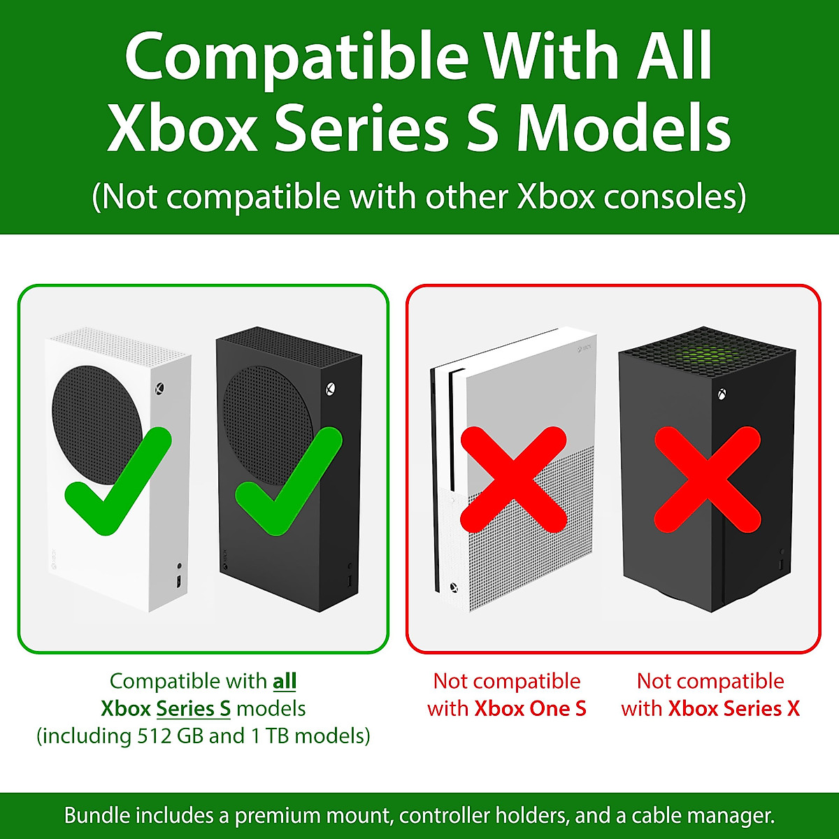 TotalMount – Wall Mount for Xbox Series S – Mounts Xbox Series S on a Wall by Your TV (Black Wall Mount and 3 Controller Holders)