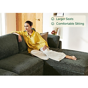 HONBAY Modular Sectional Sofa, Sectional Couch with Storage Seats, Sleeper Chenille Sectional Couches for Living Room, Green