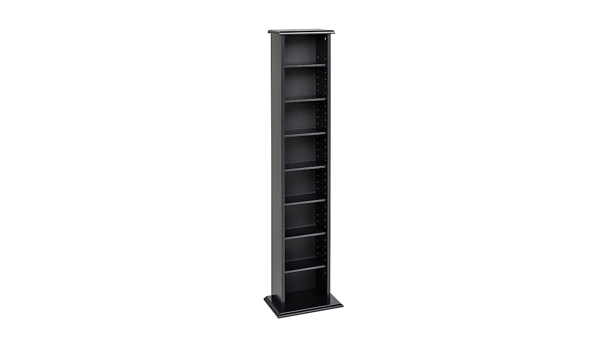 Slim Black Multimedia Storage Tower - Adjustable & Versatile