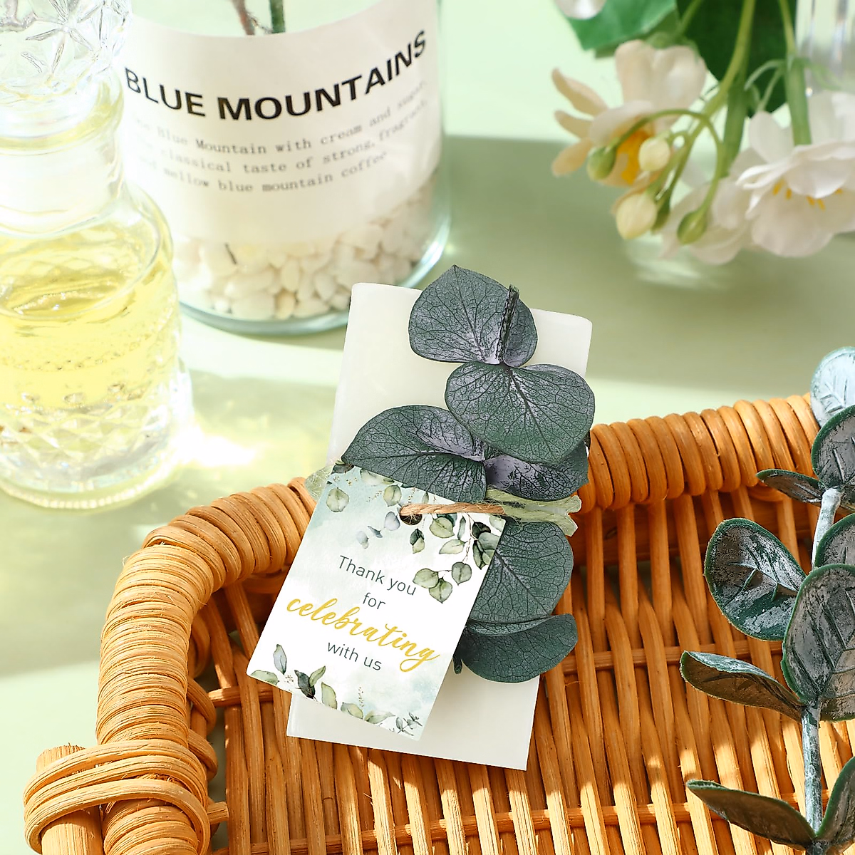 Dansib 50 Sets Mini Eucalyptus Handmade Soaps Wedding Soap Bulk Party Gifts Wedding Baby Shower Gifts for Guest with Thank You Cards Box for Bridal Shower Wedding