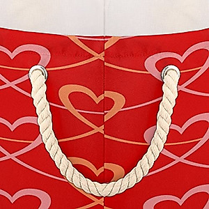 Red Valentines Day Love Heart (4) Large Round Baskets for Storage Laundry Baskets with Handles Blanket Storage Basket for Bathroom Shelves Bins for Organizing Nursery Hamper Girl Boy