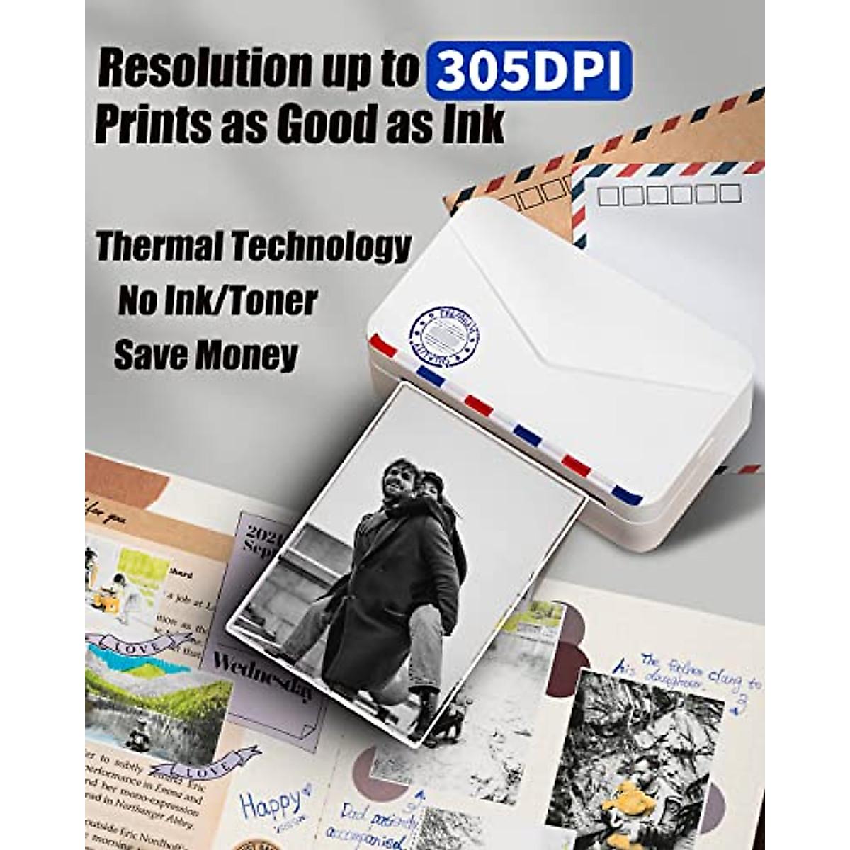 Memoking Thermal Mini Printer - 3" Photo Sticker Printer Machine with Tape 1Roll, M03AS Inkless Bluetooth Printer for Phone&Pad, HD 305DPI Mini Sticker Maker Machine Printer for Photo,Note,Memo Labels