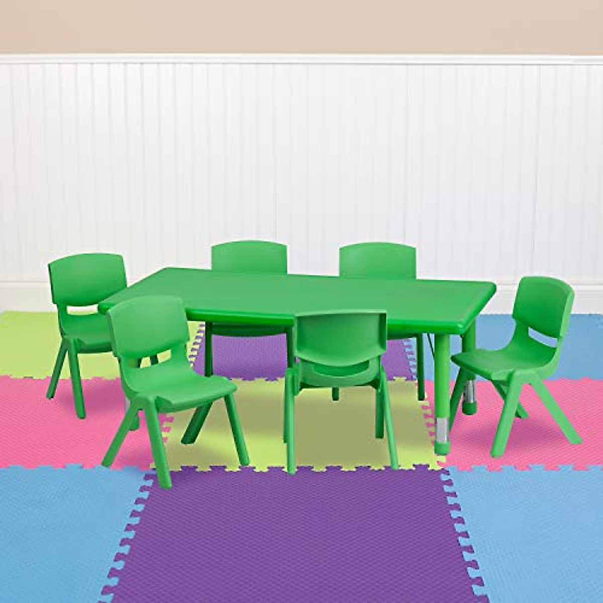 Flash Furniture Rectangular Activity Table Set, 24"W x 48"D x 14.50" - 23.75"H, Green