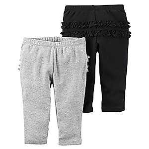 Carter's Baby Girls' 2 Pack Pants, Black/Grey, 9 Months