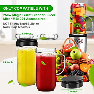 2 Pack Magic Bullet Blender Cups Tall 22oz Cup with Flip Top To-Go Lid Replacement Part Cup Mug with Handle Compatible with 250w MB1001 Magic Bullet Mugs & Cups Blender Milk Juicer Mixer Accessories