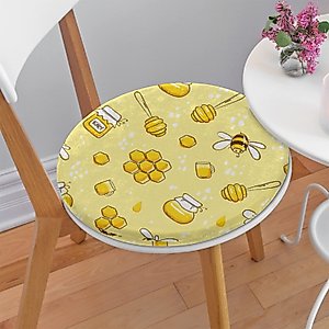 Bee Round Seat Cushion, Cute Bee Honeycombs Chair Cushions Soft Memory Foam Chair Pad Reversible Washable Seat Chair Pad with Zipper for Office Kitchen Dining Room Chair