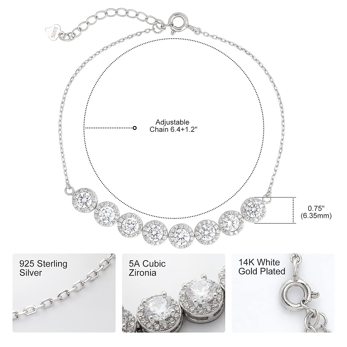 Echesperamo 14K Gold Plated sterling silver Bracelet | 4mm Cubic Zirconia Tennis Bracelet For Mom Women|6.4-7.6 Inch