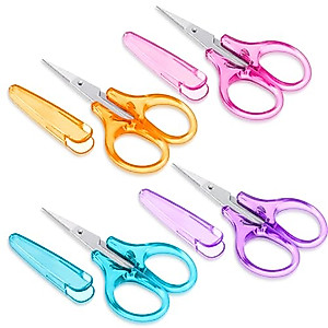 Small Scissors Craft Scissors, 4 PCS All Purpose Scissors Scrapbooking Scissors Straight Cutting Mini Scissors with Protective Cover for Embroidery Quilting Sewing Knitting Crafting Cross Stitch