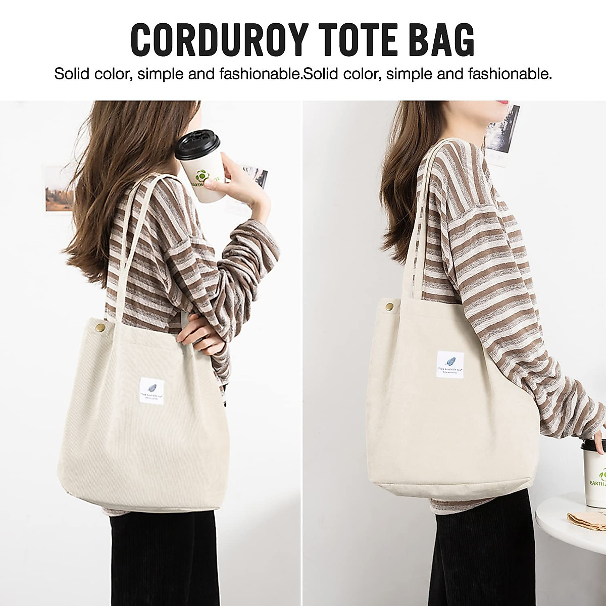 Women Tote Bags Grocery Shoulder Bag Corduroy with Inner Pocket for Work Beach Lunch Travel Shopping Shopper Handbags