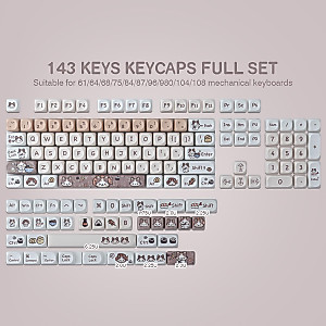 TYRIXKI PBT Keycaps 143 Keys Cute Keycaps Dye-Sublimation Kitty-cat Keycaps Set MOA Profile Custom Keycaps for Cherry Gateron MX Swithes Mechanical Keyboards