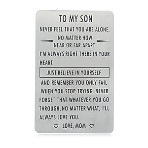 XYBAGS Gifts for Son from Mom, To My Son Engraved Wallet Card Inserts with Inspirational Quotes, Christmas, Birthday, Graduation, Gift Ideas