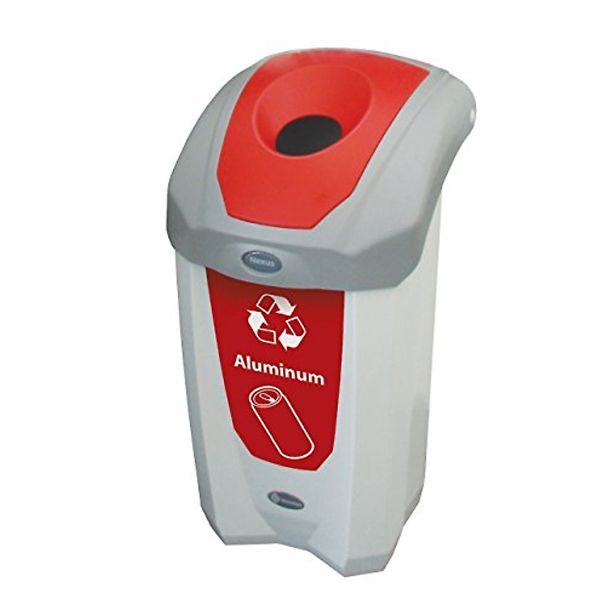 Glasdon Nexus 8G Aluminum Can Recycling Bin (Gray, Red Sticker) – 8-Gallon Plastic Recycling Bin for Used Drinks Cans – Small Aluminum Can Recycling Container