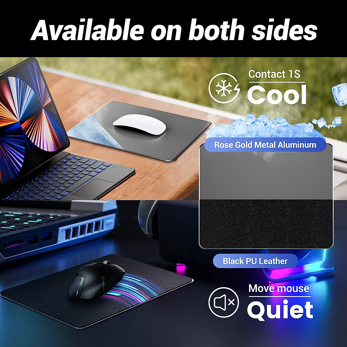 Metal Aluminum Mouse Pad, Office and Gaming Thin Hard Mouse Mat Double Sided Waterproof Fast and Accurate Control Mousepad for Laptop, Computer and PC,9.05"x7.08", Gray
