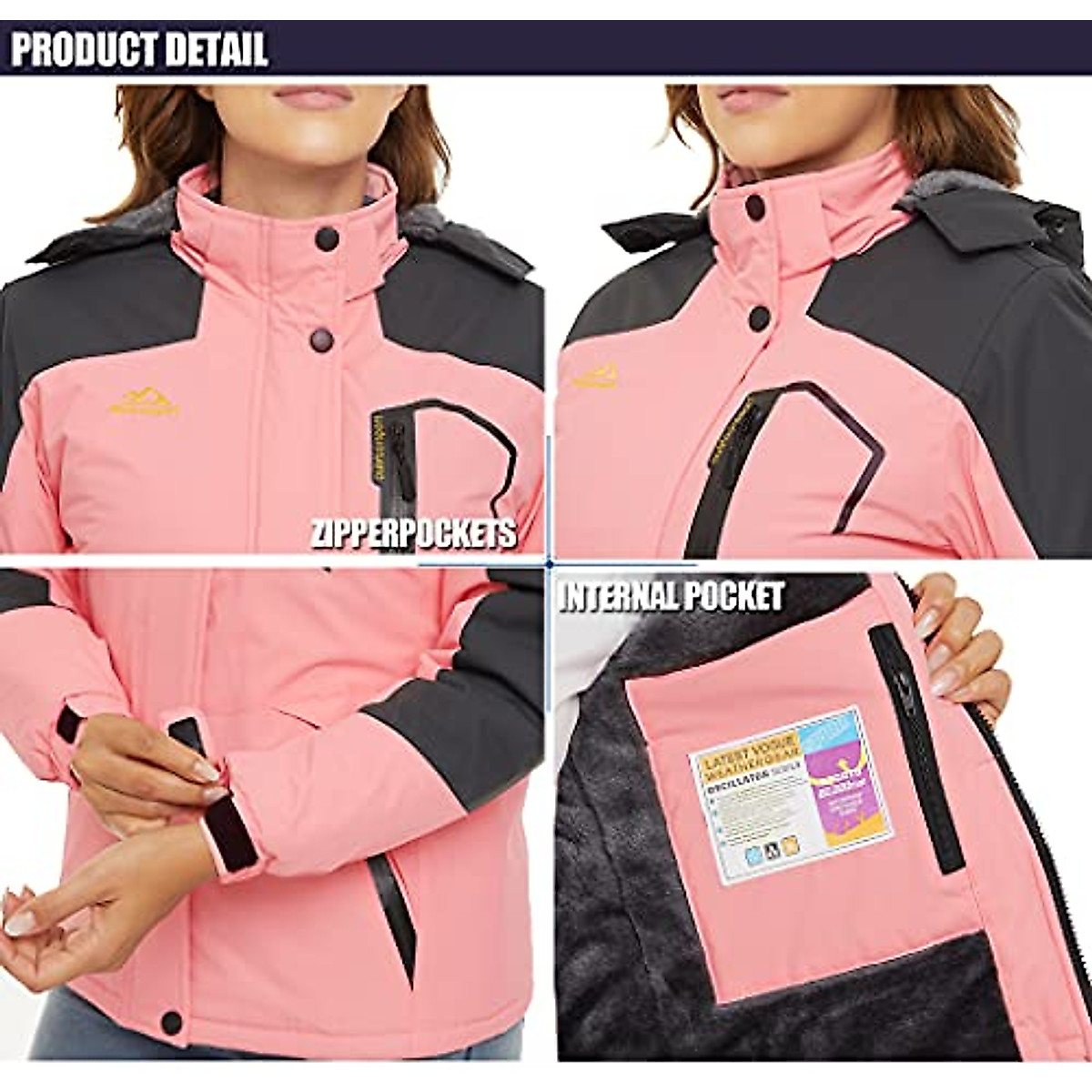 TACVASEN Waterproof Jackets for Women Winter Ski Jacket Warm Snow Coat Mountain Jacket Women Rain Jackets for Women Waterproof with Hood Raincoat