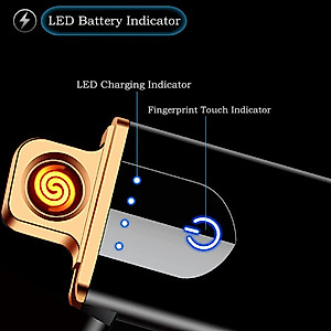 Electronic Lighter, Smart Electric Lighter, Mini USB Rechargeable Lighter Touch Double-Sided Ignition Windproof Flameless Lighter Lightweight Plasma Lighter with Battery Indicator (Black)