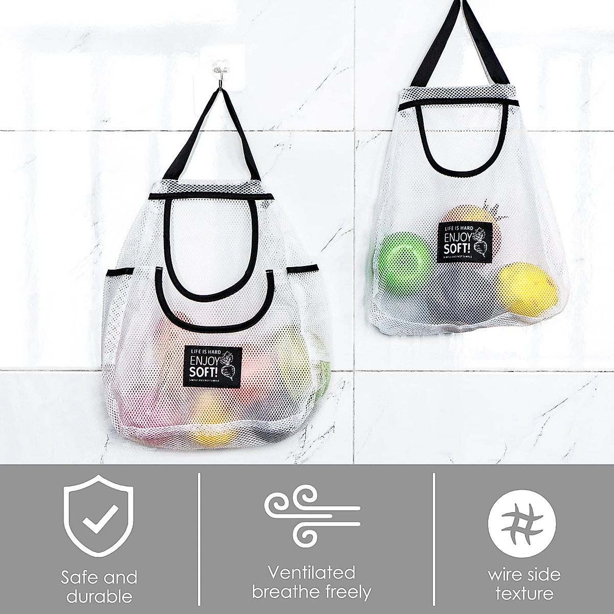 Linkidea 8 Pack Reusable Mesh Bag, Portable Fruit Bags, Washable Hanging Storage Bags, Organizer Shopping Handbag for Garlic, Onions, Potatoes