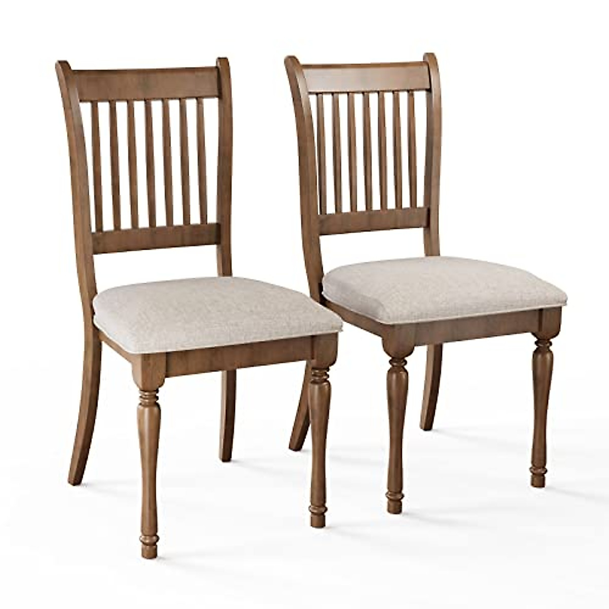 Giantex Set of 2 Wood Dining Chairs, Upholstered Farmhouse Dining Chairs with Rubber Wood Legs, Padded Cushion, High Back, Armless Wooden Dining Chairs for Kitchen, Dining Room, Brown