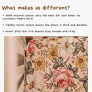 Fitted Crib Sheet - Garden Floral Pattern Design, Woven 100% Cotton (Rose Pink, Regular (28x52x9) in)