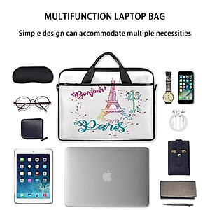 Paris Eiffel Tower Laptop Computer Bag Waterproof Shoulder Messenger Bag 13-15 inch Durable Laptop Tote Bag with Shoulder Strap Handle Lightweight Crossbody Briefcase
