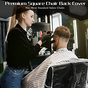 3 Pieces Chair Back Cover Plastic Clear Salon Chair Back Cover Fits Most Standard Chairs Prevent Stains Deform Wear for Barber Shop Salon Office Movie Theater Home 21.5 x 16 x 4.5 Inch (White, Square)