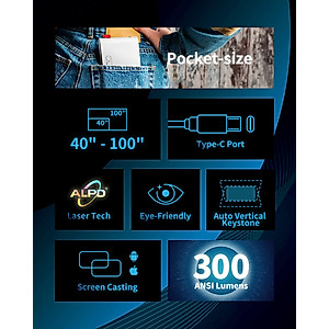 WEMAX Go Ultra Portable Laser Projector | Mini Pocket DLP Projectors with WiFi | 100 inch Image | Airplay Miracast | Auto Vertical Keystone | Compatible with Smartphone, HDMI, USB (Includes Case Bag)