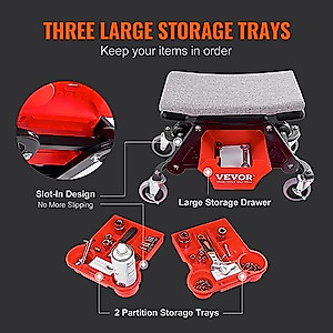 VEVOR Mechanic Stool 300 LBS Capacity Garage Stool Gift for Men, Heavy Duty Rolling Mechanics Seat, with Three Slide Out Tool Trays and Drawer, Tools for Automotive Auto Repair