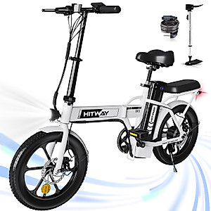 HITWAY Electric Bike for Adults, E Bike with 36V/12Ah Removable Battery 16"×3.0 Fat Tire Folding Electric Bicycle with 500W Motor 20MPH/20-45Miles Mountain E Bike for Men Women, IP54, UL2849 Certified
