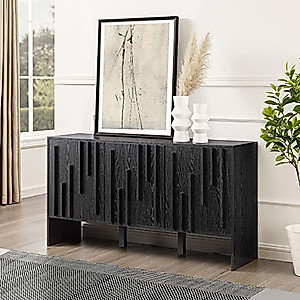 Walker Edison Contemporary Detailed 3-Door Dining Storage Sideboard, 55 Inch, Black