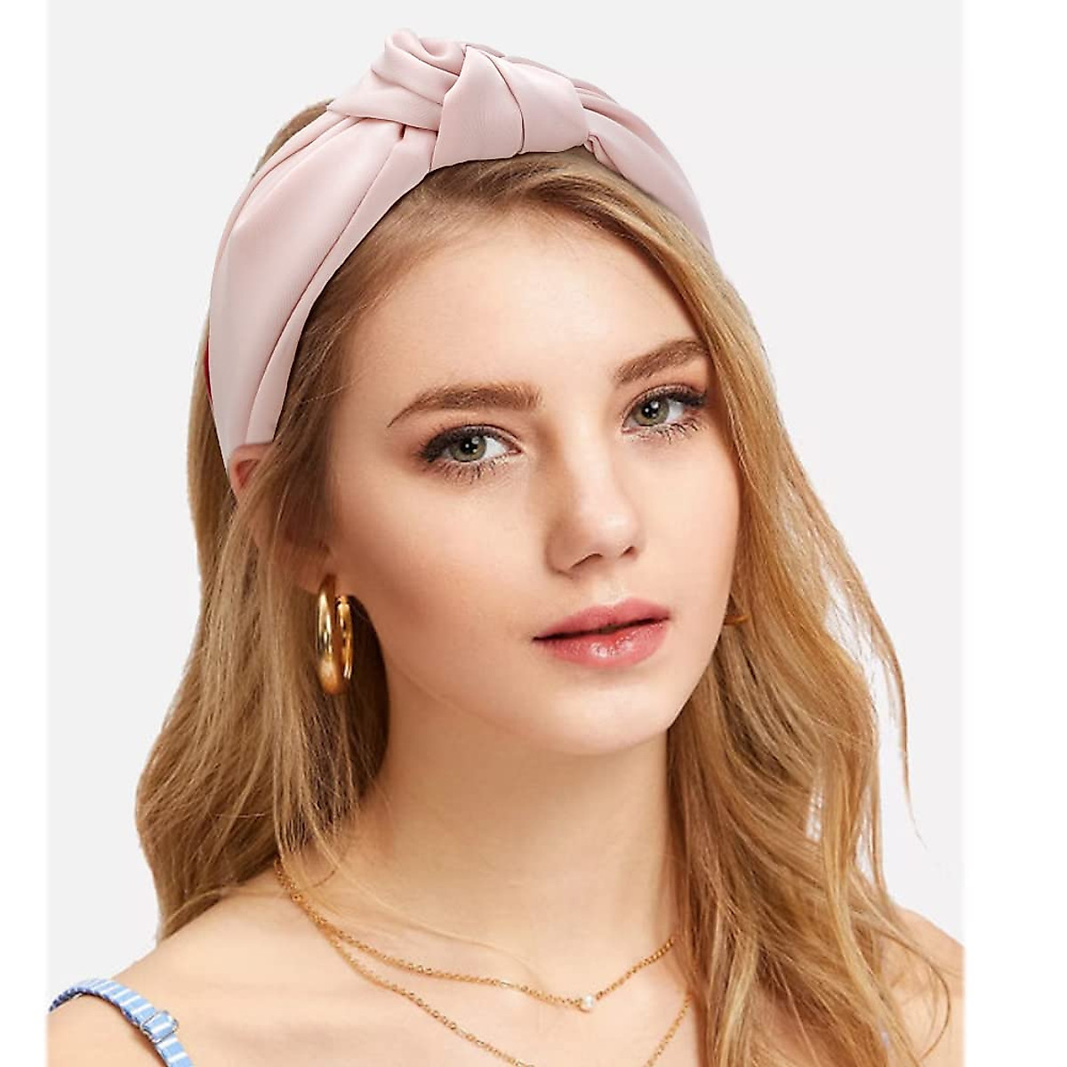 Atoden Knotted Headbands for Women 2Pcs Top Knot Headbands Head Bands for Women's Hair Wide Headbands Non Slip Satin Silk Hair Bands White Headband Pink Headband Hair Accessories Gifts